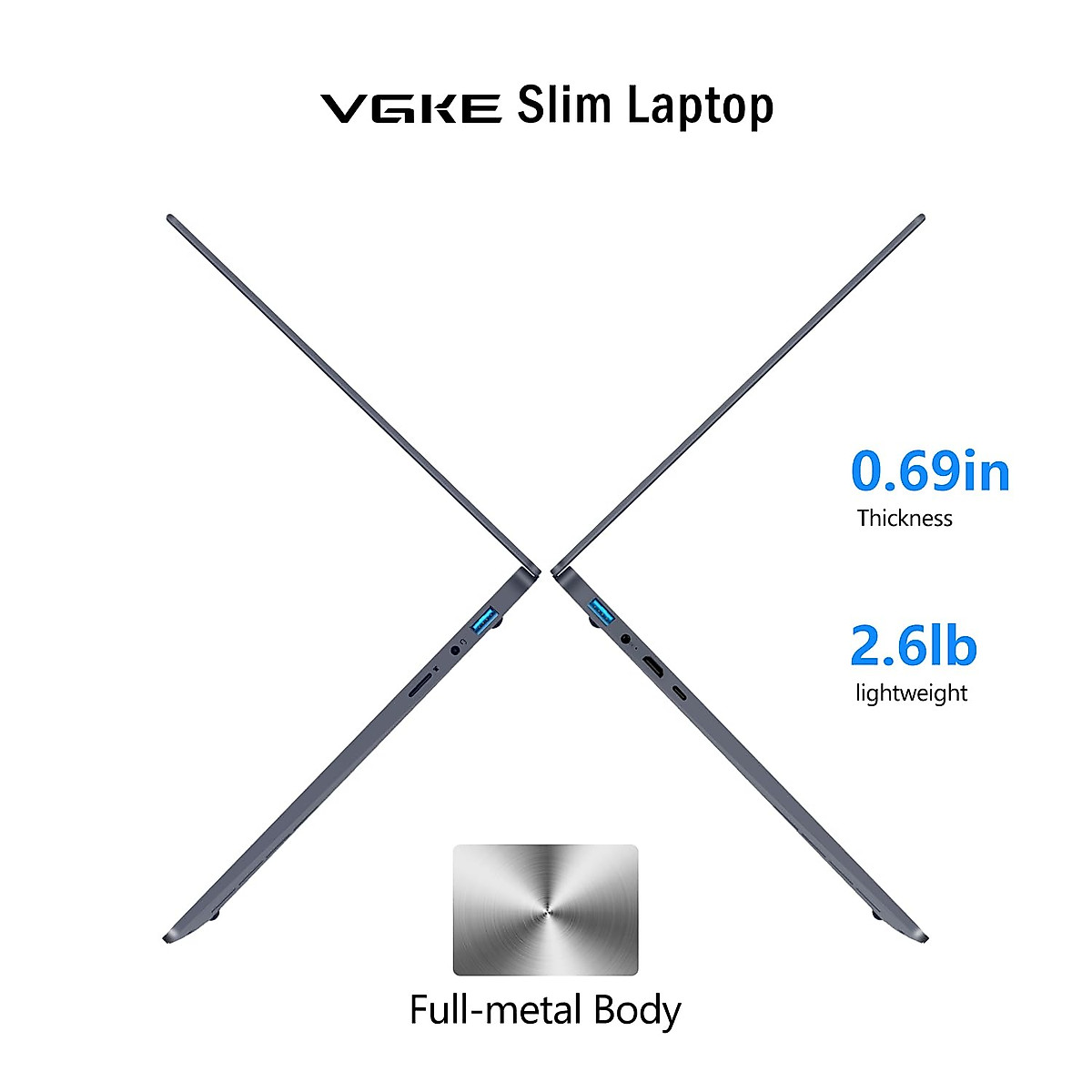 VGKE [Windows 11 Pro] B14 Air Windows 11 Laptop, 14.1" Full HD 1920*1080 IPS, Intel Celeron J4105 Processor, 8GB RAM LPDDR4, 256GB SSD, Metal Body, Grey