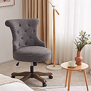 Batohom Home Office Chair Adjustable Height Swivel Chair with Wheels Linen Fabric Upholstered Computer Desk Chair with Wooden Legs Comfortable Armless Chair for Home Office Study Studio(Grey)