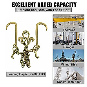 frperce 3/8" X 2' V-Type Tow Chain with 15 Inch J-Hooks Link 2 inch Legs Fit for Flatbed Truck Trailer，7800 lbs Safe Working Load,G70 Steel Towing Chain Bridle