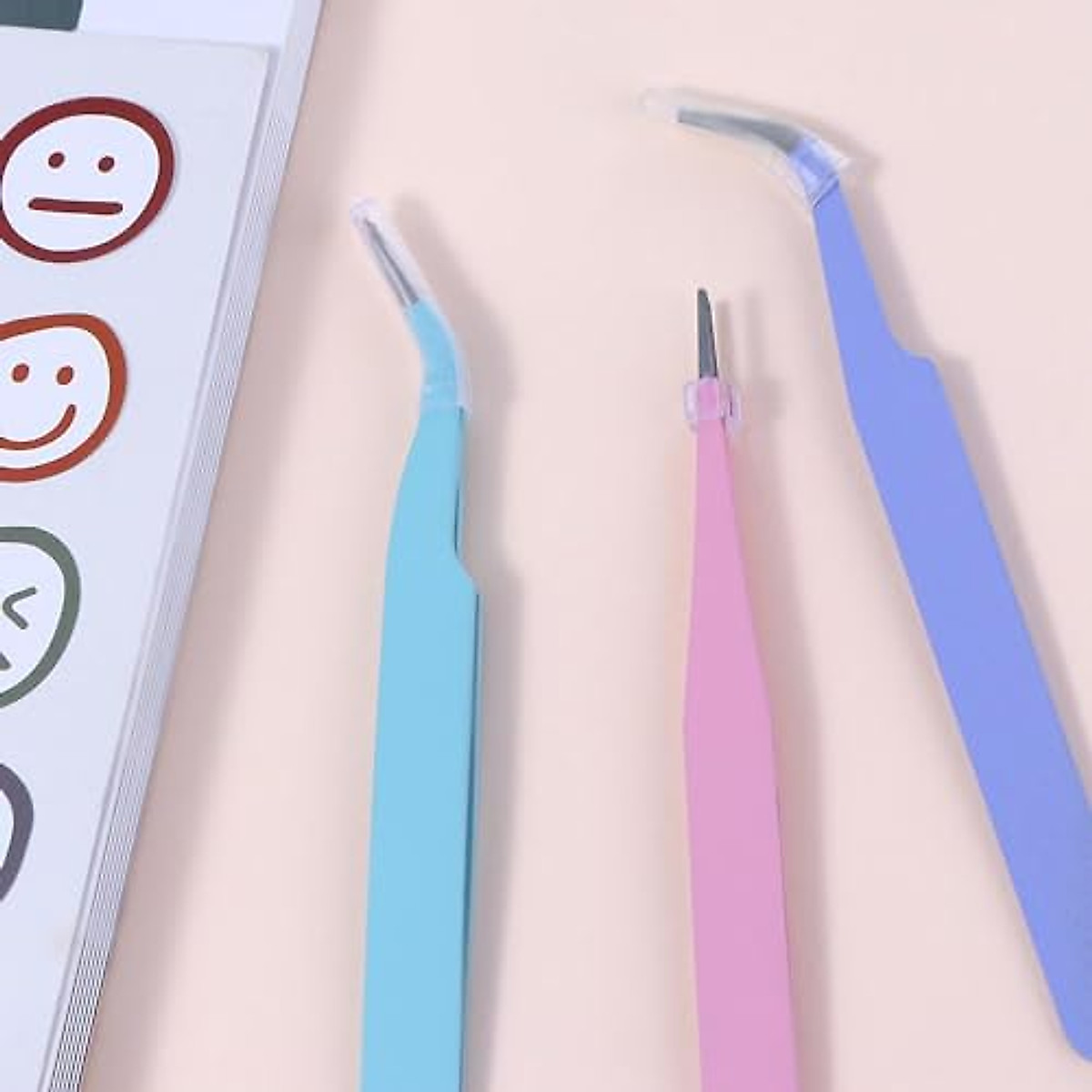 Stainless Steel Stickers Tweezers, Scrpabooking Tape Sticker Tweezers Journal Tool Tweezers for Beads, Sequins DIY Crafts(Elbow,blue)