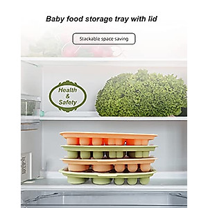 2 Pack Silicone Baby Food Storage Tray with Lid, Perfect Baby Food Containers for Homemade Baby Food, Vegetable & Fruit Purees, and Breast Milk, Food Grade Silicone