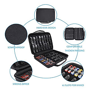 Pocket Knife Display Case with 62 Slots, Knife Case, Folding Knife Holder Organizer, Knife Storage Carrier, Knives Collection Protector for Survival Tactical Outdoor EDC Mini Knife