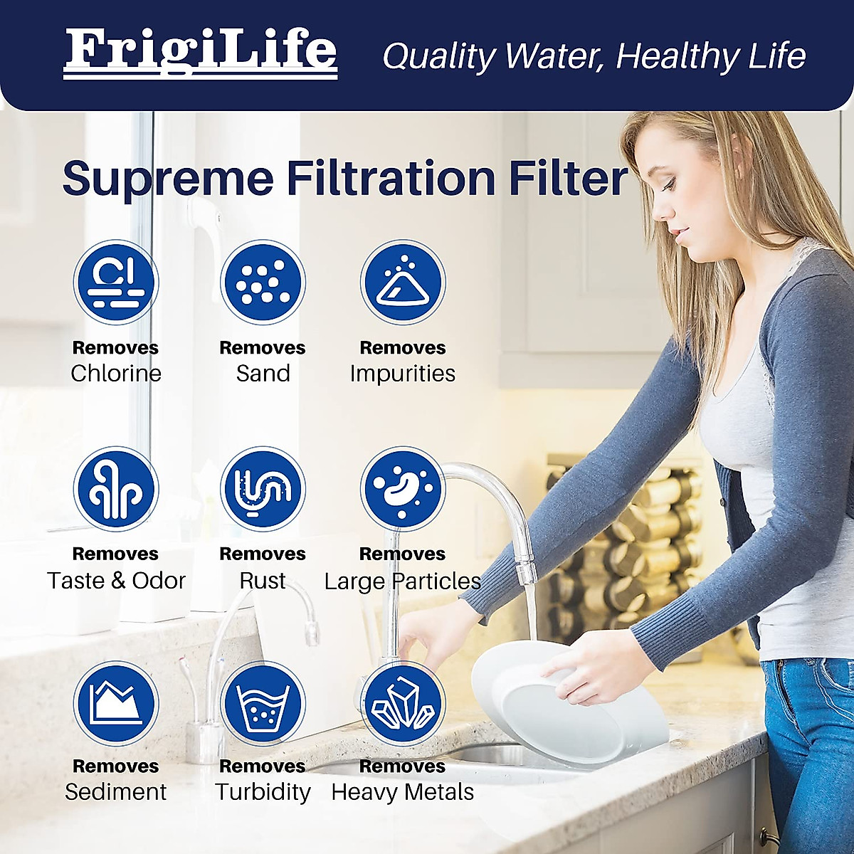 FrigiLife FXHTC 5 Micron 10" x 4.5" Whole House Sediment Activated Carbon Water Filter Replacement for GE FXHTC, GXWH40L, GXWH35F, GNWH38S, RFC-BBSA, W50PEHD, DuPont WFHD13001, 3 PACK