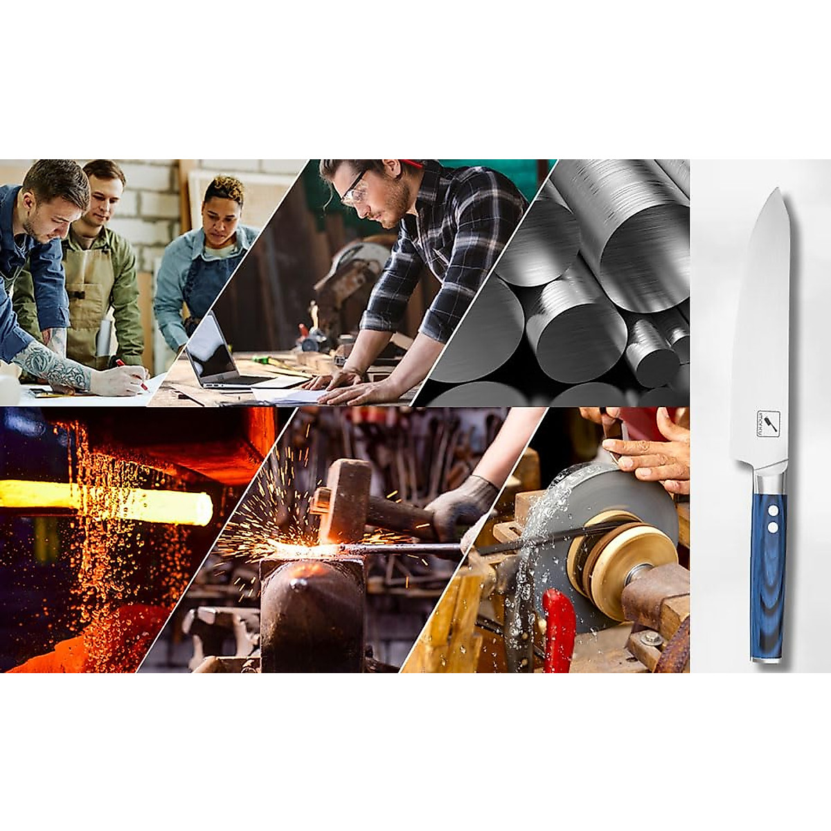 Imarku Premium Quality Knife Set with Block, 9 Pieces Professional Chef Knife Set with Knife Sharpener, Ergonomic Handle, Food Grade Stainless Steel Knife Set, Christmas Gifts for Women and Men