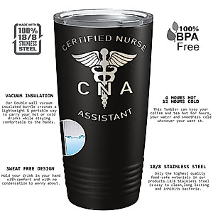 CNA Certified Nurse Assistant Gift on Black 20 oz Stainless Steel Tumbler with Lid - Insulated Cup - Travel Mug