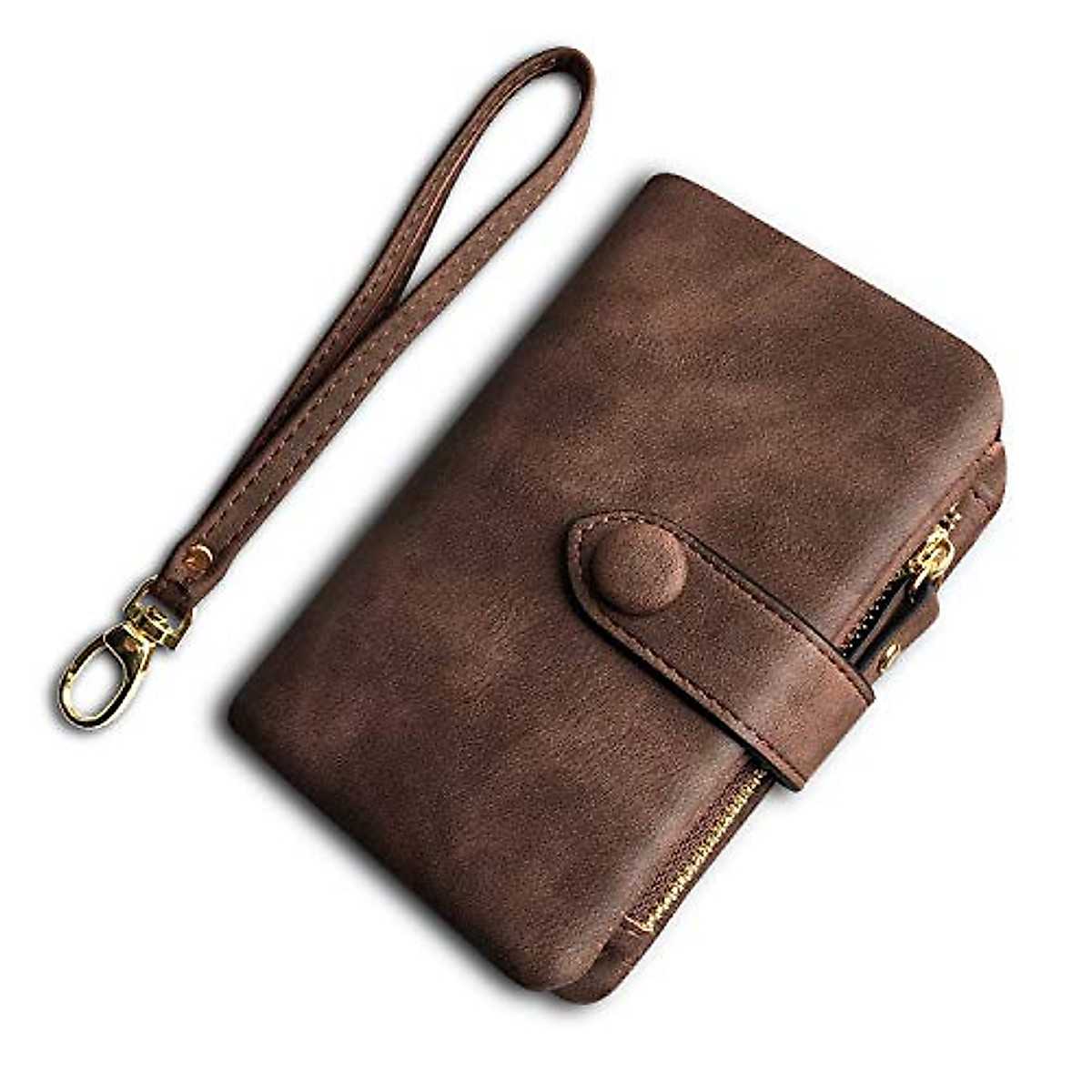 AOXONEL Women's Small Bifold Leather wallet Rfid blocking Ladies Wristlet with Card holder id window Coin Purse (Brown)