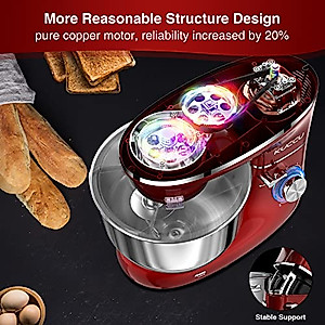 KUCCU Stand Mixer, 6.5 Qt 660W, 6-Speed Tilt-Head Food Dough Mixer, Kitchen Electric Mixer with Stainless Steel Bowl,Dough Hook,Whisk, Beater, Egg white separator (6.5-QT, Red)
