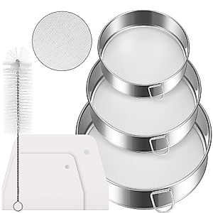 6 Pieces Tamis Flour Sieve Set 6 Inch 8 Inch 10 Inch Flour Sieve 60 Mesh Stainless Steel Round Sifter for Baking with Dough Scraper and Cleaner Brush