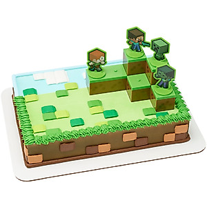 DecoSet® Mobs Beware Minecraft Cake Topper, 6-Piece Stackable Cake Decoration, Interlocking 3D Blocks With Characters, Food Safe Birthday Cake Decoration