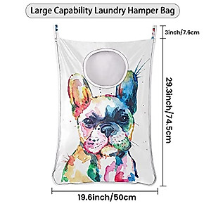 Animal Dog Hanging Laundry Hamper Bag 1 PCS, Watercolor French Bulldog Door Hanging Laundry Basket Dirty Clothes Bag Space Saving with Hooks for Bathroom Bedroom Home Wall Closet