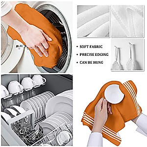 zzsunfeel Kitchen Towels Reversible for Drying Dishes, Thanksgiving Fall Orange White Stripe Set of 1 Dishcloths Cotton Hand Towels, Absorbent Dish Towels for Kitchen Counter Tea Towels 18"x 28"