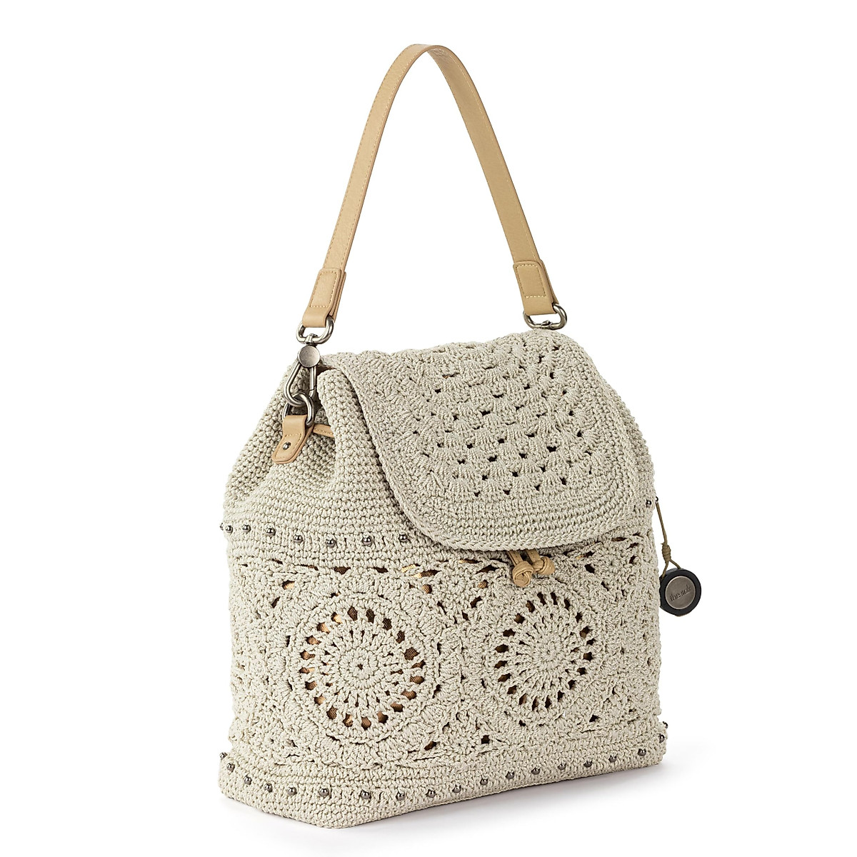 The Sak Sayulita Backpack in Leather, Adjustable, Removable Straps, Natural Medallion