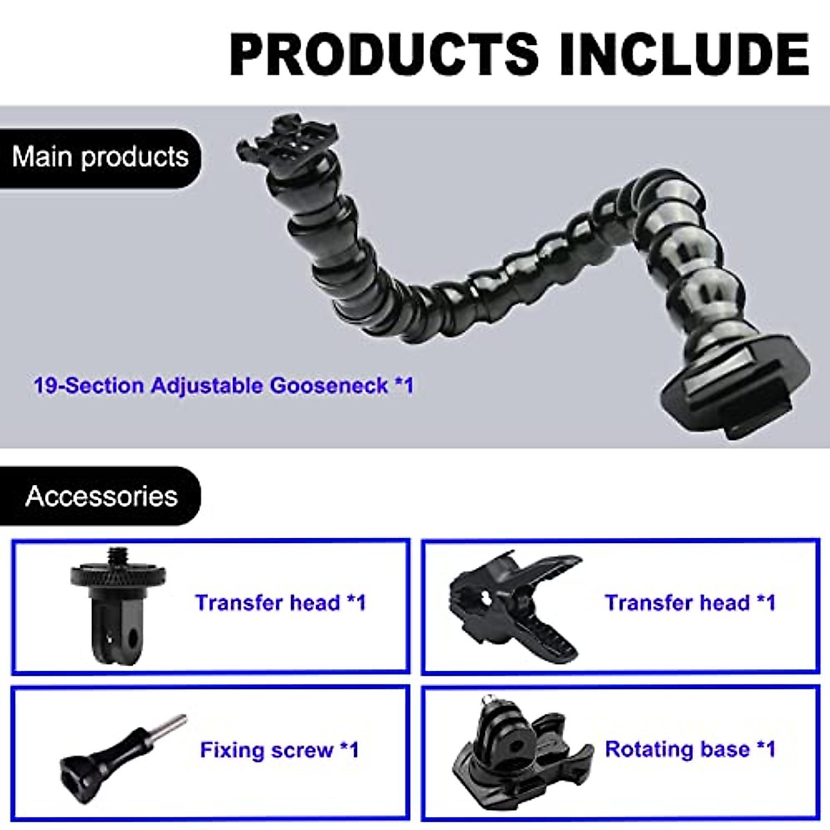 Jaws Flex Clamp Mount with Adjustable Gooseneck 19-Section Compatible with Insta360 One X3, X2, X, R, Go 2, GoPro Hero 10, Max, Fusion, DJI Osmo Action 2 Cameras Accessories