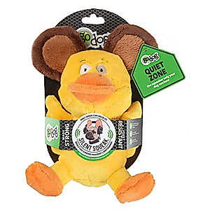 goDog Flips Duck-Bear Silent Squeak Plush Dog Toy, Chew Guard Technology - Yellow, Small