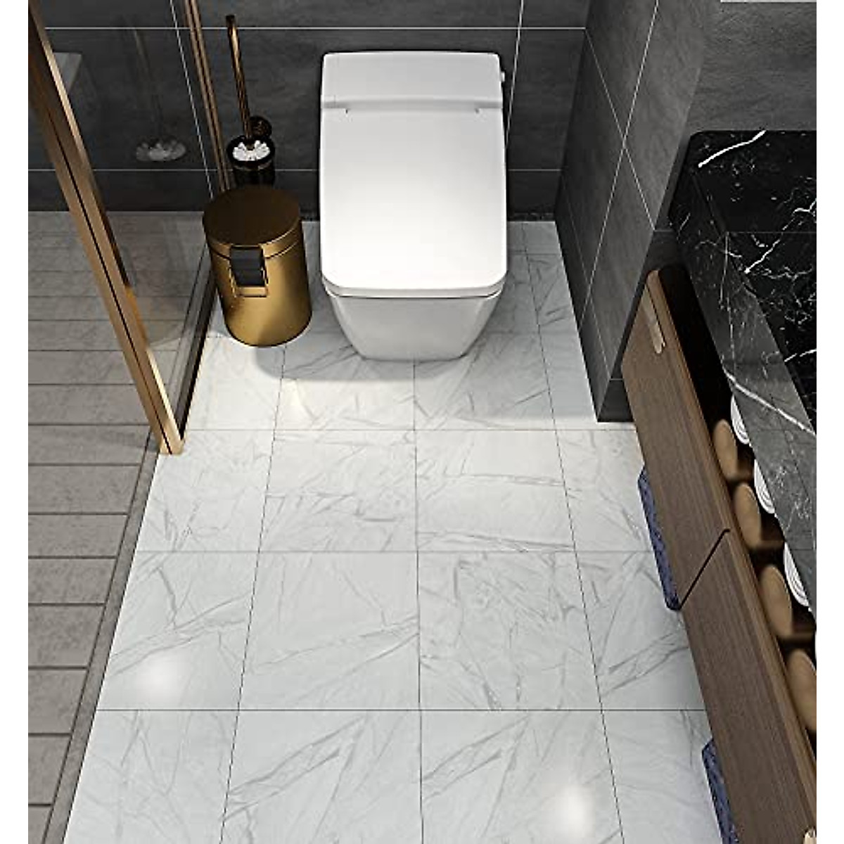 Livelynine 32-Pack White Peel and Stick Floor Tile Waterproof Vinyl Sheet Flooring Self Adhesive White Floor Tiles for Bathroom Kitchen Basement Bedroom Renter Friendly Laminate Flooring 12x12 Inch