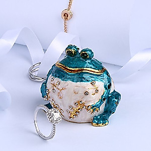 YU FENG Hinged Frog Trinket Jewelry Box Crystal Jeweled Small Cute Frog Animal Figurines Collectible