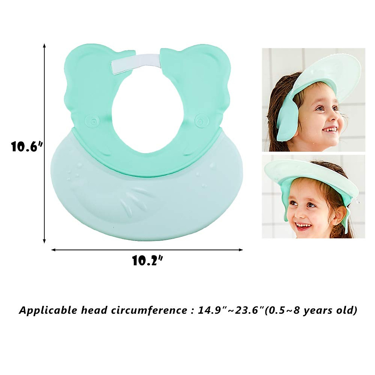 Topwon Baby Shampoo Shower Cap/Bath Hat,AdjustableSilicone Visor Hat for Toddler,Ears Protection (Green)