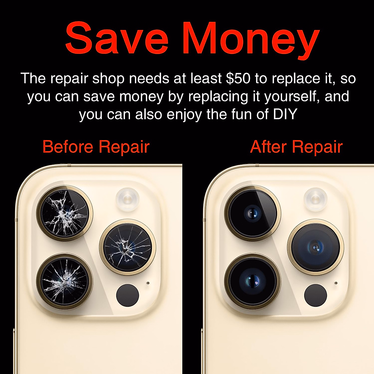 2PCS ASDAWN Back Rear Camera Lens Glass Replacement for iPhone 14 Pro Max and 14 Pro Camera Glass Lens Replacement with Pre-Installed Adhesive + Repair Tool Kit + Installation Manual