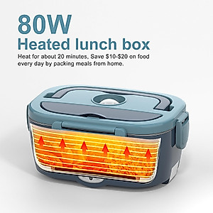 WisaKey Electric Lunch Box Food Heater, 60-80W Heated Lunch Box for Adult, 12V 24V 110V Portable Food Warmer LunchBox for Car Truck Work with 304 Stainless Steel Container, Truck Driver/Trucker Gifts