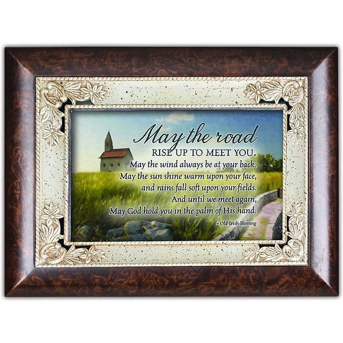 Cottage Garden Irish Blessing Road Rise Up Burlwood Jewelry Music Box Plays When Irish Eyes are Smiling