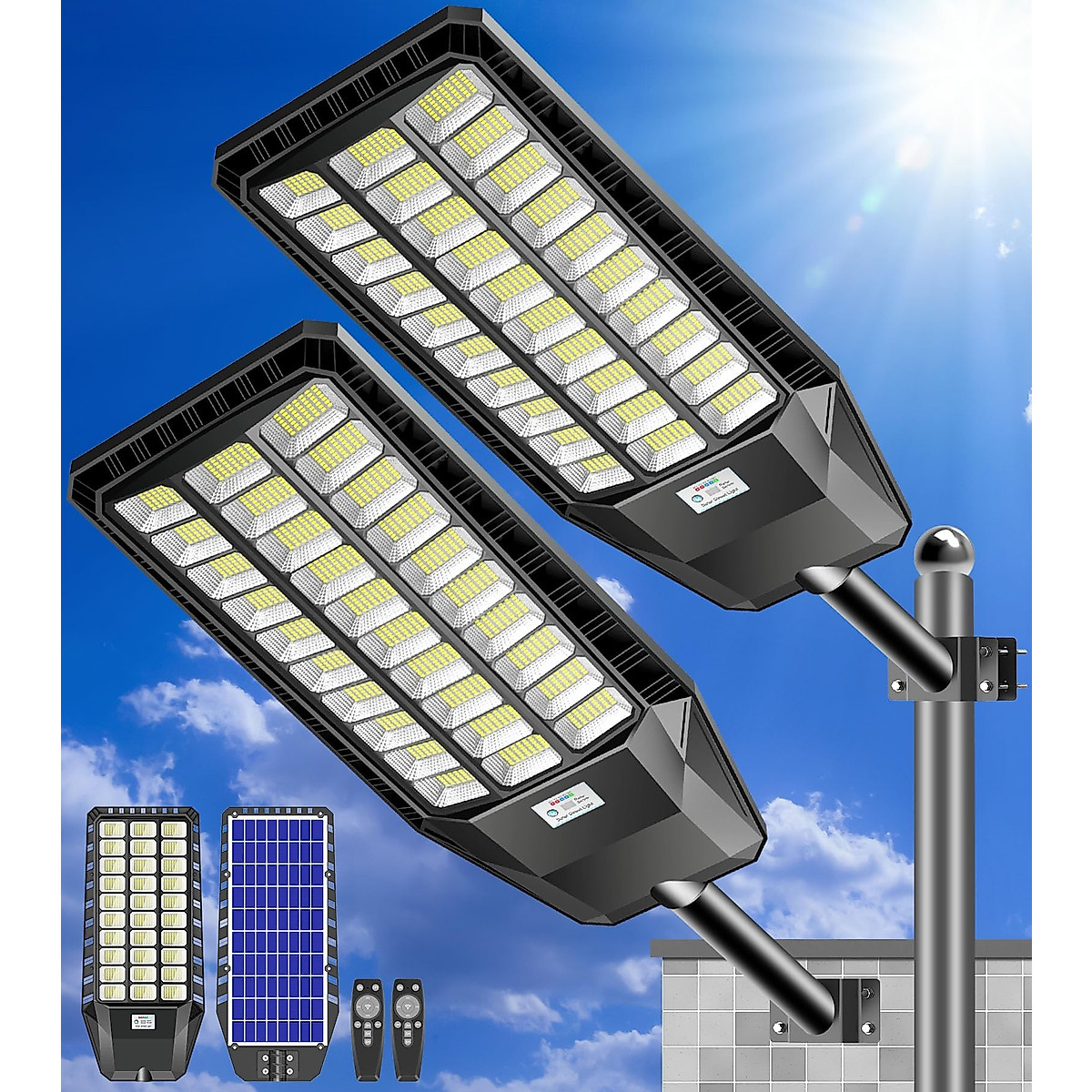 CEDIO Solar Street Lights Outdoor - Solar Parking Lot Lights and 16FT Street Light Pole, Solar Street Light with Pole