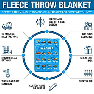 Personalized Corner Construction Custom Fleece Throw Blanket (50x60) for Kids, Youth, & Babies – Construction Pattern Blanket for Girls & Boys, Customizable Indoor & Outdoor Sherpa Blankets