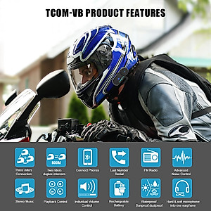 FreedConn T-COMVB Motorcycle Helmet Bluetooth Intercom Interphone Headset Headphones Kit for 2 or 3 Riders /MP3 Player/GPS/FM Radio/Hands Free (5 pin)