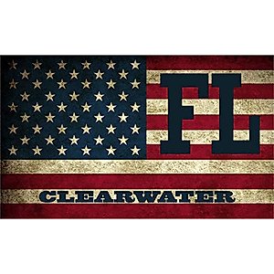 (x3) 2x3 inch Stickers | Reflective Clearwater FL Florida Pinellas County Vintage US Flag Sticker Graphic - Construction Toolbox, Hardhat, Lunchbox, Helmet, Mechanic, Luggage