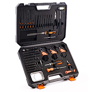 KNINE OUTDOORS Screwdriver Set Repair Kit Maintenance Tools with File Set, Hex Key Set, Ergonomical Designed T-BAR Ratcheting Wrench Rubber Mallet Bits Wrenches Adapters Pin Punches, 138 Set
