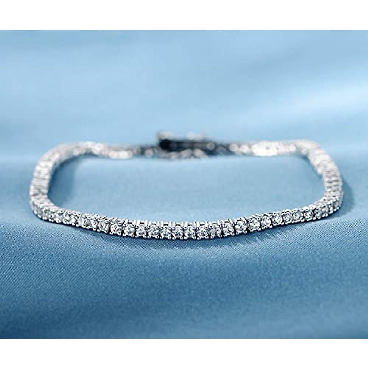Gemsme 2.0MM Tennis Bracelet for Women and Men，18K White Gold Plated Round 2mm Cubic Zirconia Classic Tennis Bracelet