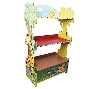 Fantasy Fields Sunny Safari Animal Wooden 3 Shelves Kids Bookshelf with 1 Drawer Storage Imagination Inspiring Hand Crafted & Hand Painted Details