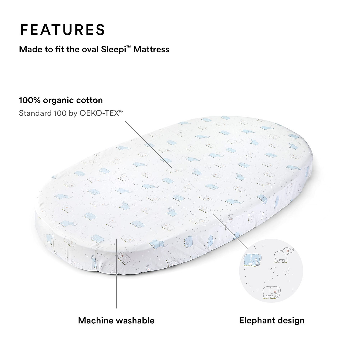 Stokke Sleepi Fitted Sheet by Pehr, Elephant - Soft Sheets for Stokke Sleepi Mini & Crib/Bed - Available in Playful Patterns - 100% Cotton
