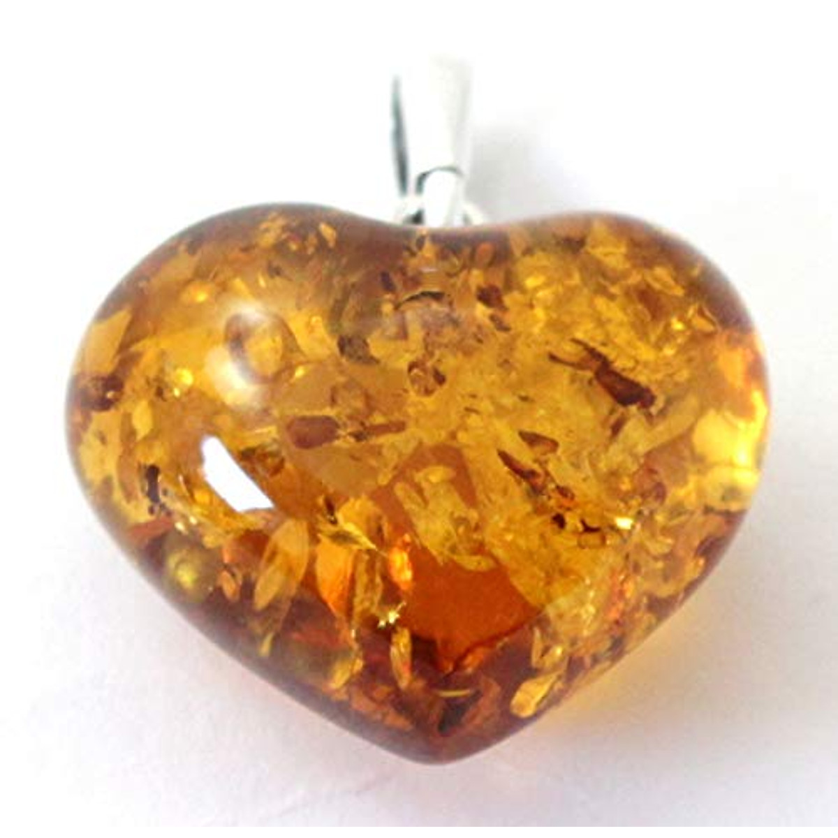 TipTopEco Baltic Amber Pendant Made With Silver - Heart Shape - Small Minimalist - Honey Color (Honey Heart)