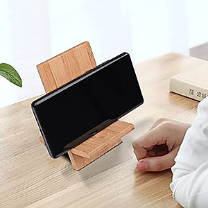 Mobile Stand Japanese Style Cellphone Holder Desktop Organizer Charging Station Compatible with All Smartphones Tablets Natural Bamboo Wood Portable Adjustable Angle (Plain)
