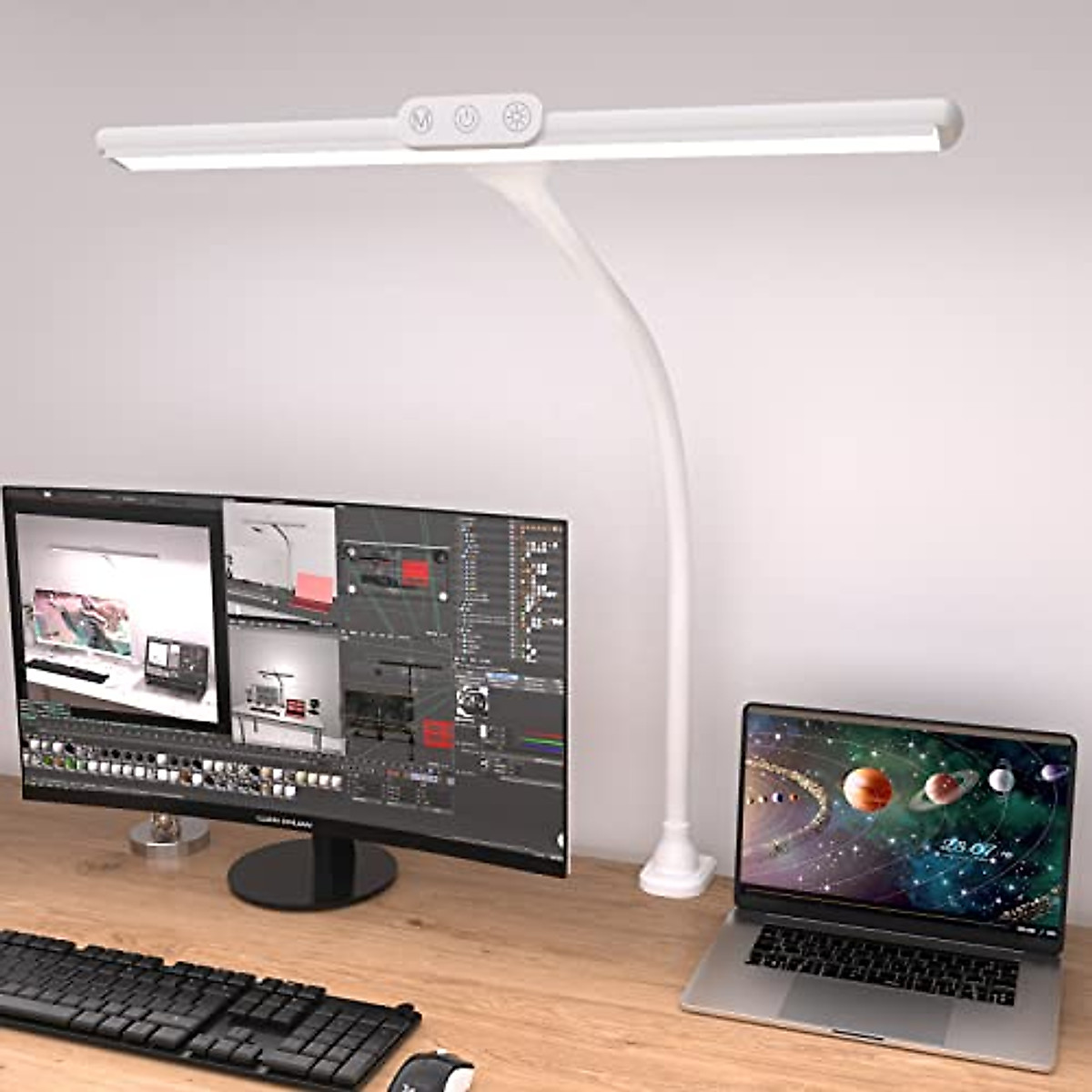 LED Desk Lamp with Clamp, Tall Desk Light with Gooseneck, Office Lighting for Desk, Task Lamp Touch Control, 9W Study Lamp for Home Office (White)
