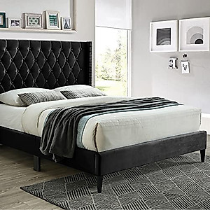 Better Home Products Amelia Velvet Tufted Full Platform Bed in Black