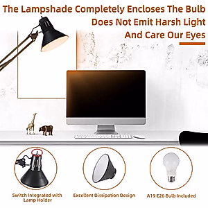 Hypool Desk Lamp for Home Office Eye-Caring Metal Extra Long Swing Arm Stable Clamp Flexible Gooseneck A19 E26 Bulb Included as Table Working Reading Aesthetic Computer Versatile Light