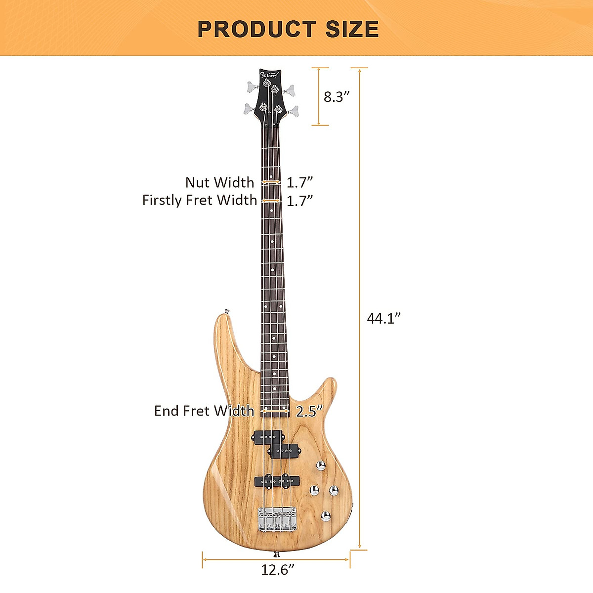 GLARRY Electric Bass Guitar Full Size 4 String Exquisite Stylish Bass with Power Line, Bag and Wrench Tool (Natural Wood)