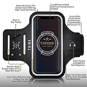 TRIBE Water Resistant Cell Phone Armband Case Running Holder for iPhone Pro Max Plus Mini SE (13/12/11/X/XS/XR/8/7/6/5) Galaxy S Ultra Plus Edge Note (21/20/10/9/8/7/6/5) Adjustable Strap & Key Pocket