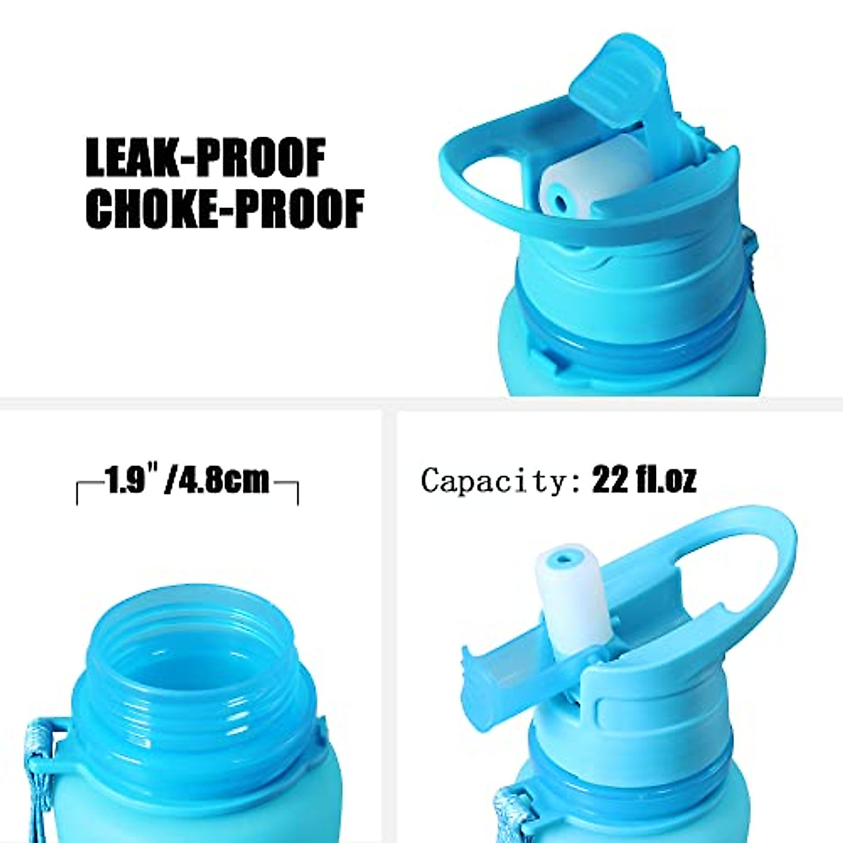 CAMPWOLF Collapsible Water Bottle,Reusable Leakproof Silicone Foldable Water Bottles for Travel Sports Gym Camping Hiking, BPA Free, 22 oz (BLUE)