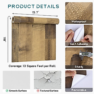 VEELIKE Wood Contact Paper Peel and Stick Countertops for Kitchen Butcher Block Countertop Contact Paper Waterproof Wood Wallpaper 15.7''x118'' Self Adhesive Wood Grain Vinyl Wrap for Wall Table Floor