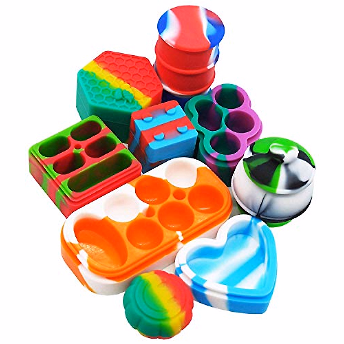 Pearwell Silicone Container 26ml Hexagon 34ml Multi Compartment 6ml 9ml 17ml 22ml 26ml 35ml Barrel Non-stick Concentrate Jars (9PCS)