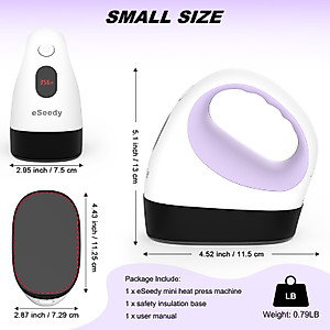 eSeedy Mini Heat Press Machine, 3 Heat Settings, Precise Temperature Control,15 Mins Auto-Off, Insulated Safety Base, Mini Iron for Crafting, T Shirts, Hats, Heating Transfer Projects