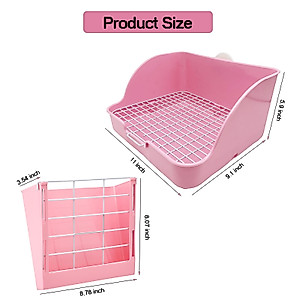 WEWAYKGJ Rabbit Litter Box Bunny Potty Box Guinea Pig Hay Rack Feeder Rabbits Corner Litter Pan Potty Trainer Pet Toilet with Cleaning Set for Hamster, Guinea Pig, Ferret and Other Animals (Pink)