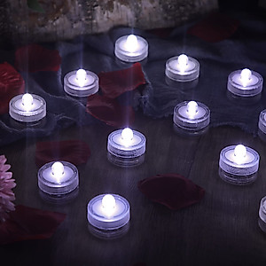 Mudder 36 Pieces Submersible LED Lights Waterproof Battery Operated Flameless LED Floral Tea Light for Party Wedding (White Light)