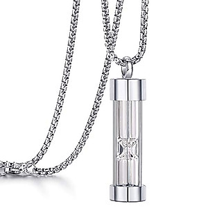 YOUFENG Urn Necklace for Ashes Timeless Hourglass Memorial Pendant Keepsake Cremation Jewelry for Human Pet Ashes Silver