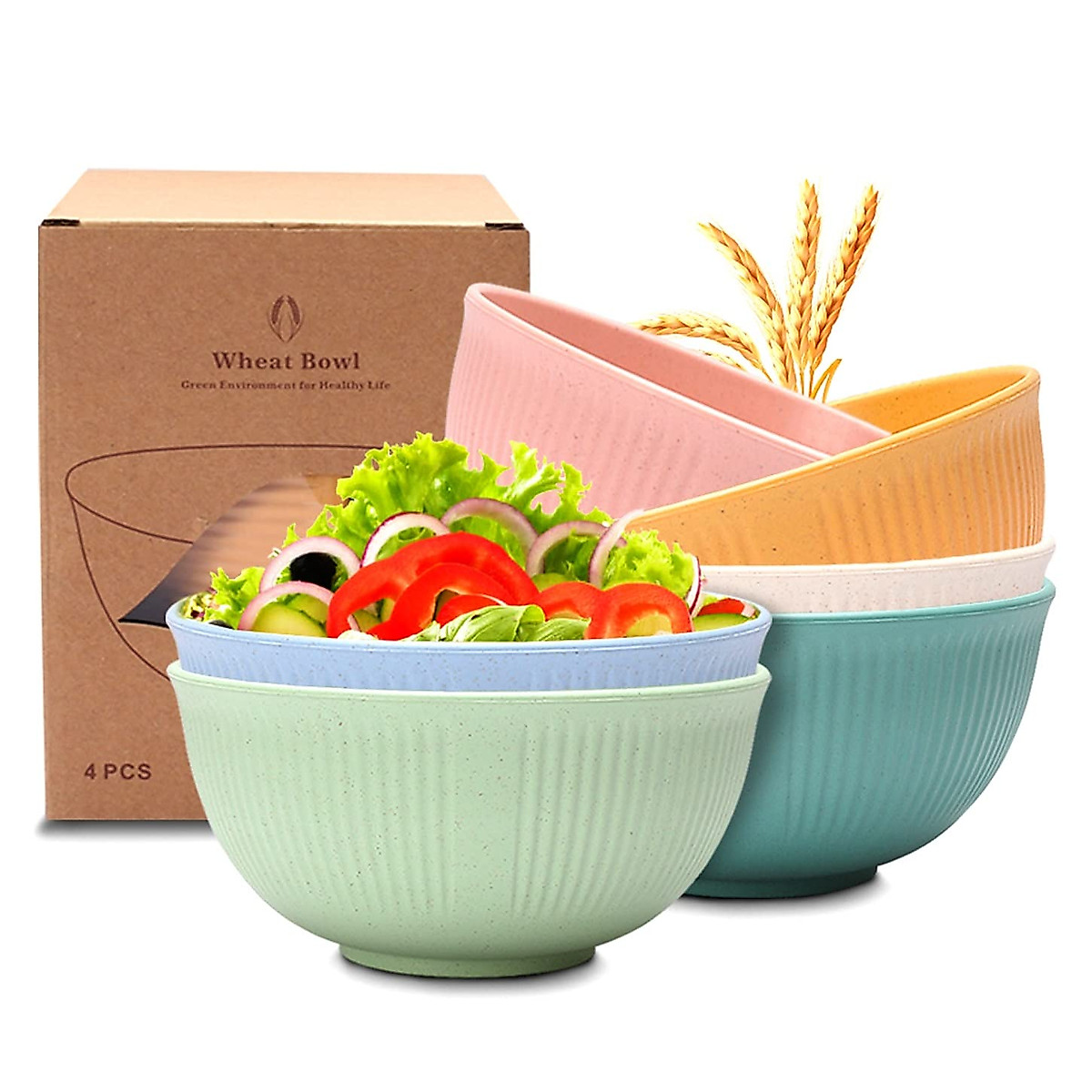 BanYakong Wheat Straw Bowls Set 24 OZ,Unbreakable Large Cereal Bowls Set of 6 Microwave and Dishwasher Safe BPA Free And Reusable Lightweight Bowl For Rice Noodle Soup Snack Salad Fruit