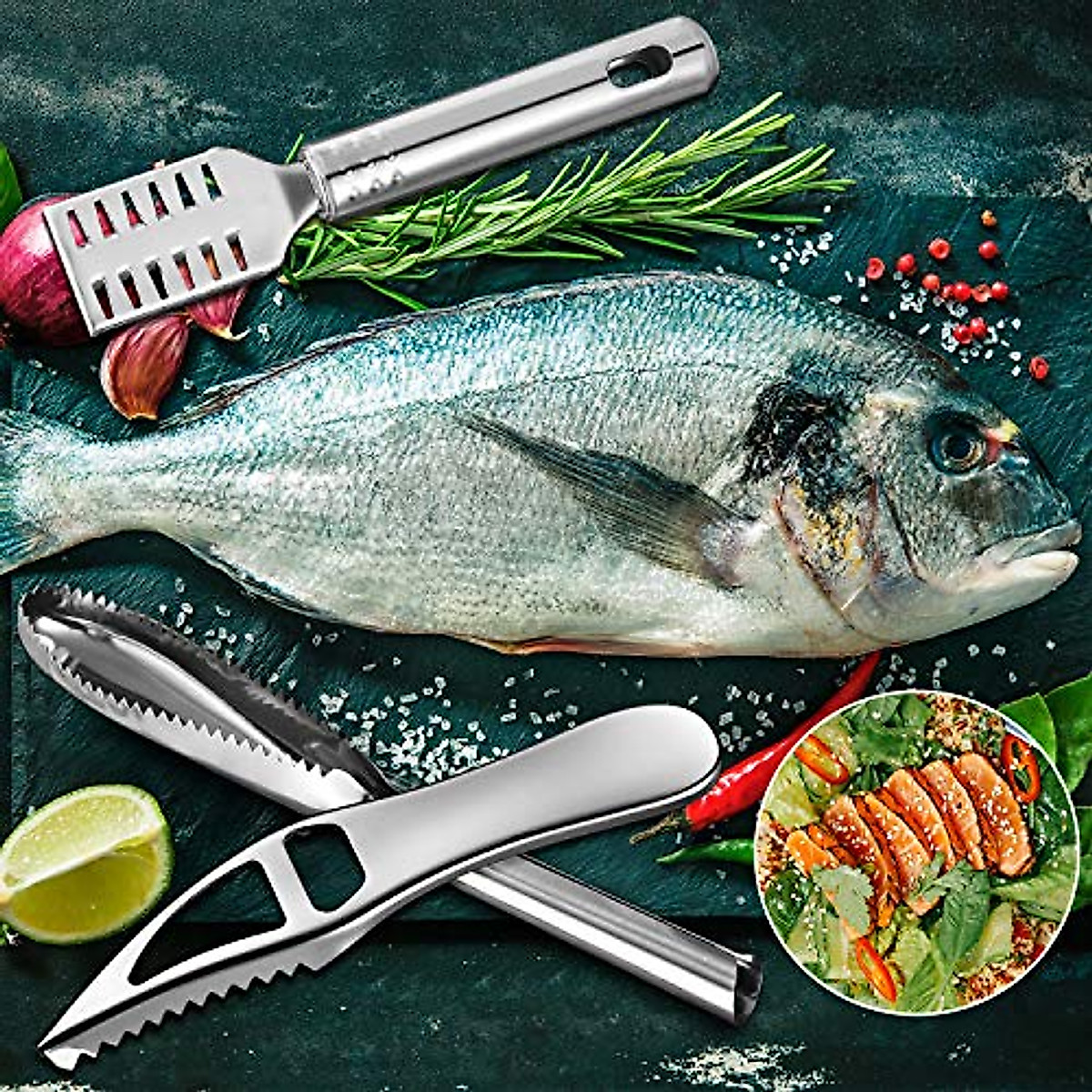 6 Pieces Fish Scaler Remover Fish Scaler Brush Stainless Steel Sawtooth Scarper Remover with Handle Multi-functional Bottle Opener for Kitchen Tool Faster and Easier Fish Scales Skin Removing Peeling