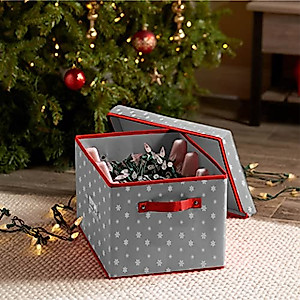 ZOBER Christmas Light Storage - Christmas Light Organizer W/ 4 Plastic Christmas Lights Organizer Wheel - Strong & Durable Material - Stitched Reinforced Handles - Gray
