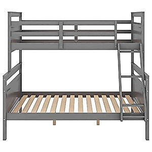 Cotoala Twin Over Full Solid Wood Bunk Bed with Ladder, Safety Guardrail, No Box Spring Need, Perfect for Bedroom Kids, Adults